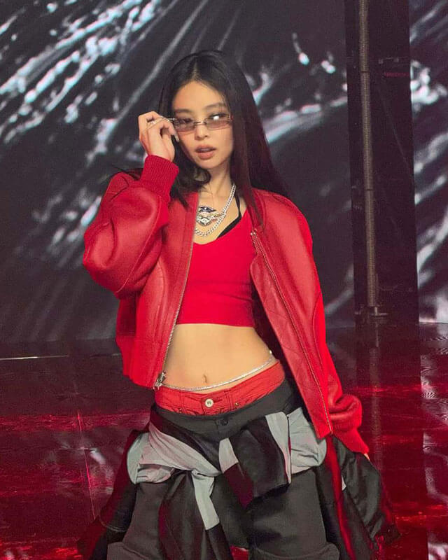 Blackpink Jennie Live Performance Red Leather Jacket – AlexGear