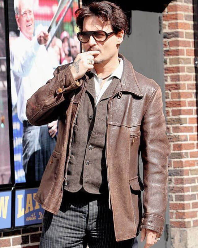 Johnny Depp Brown Vintage Leather Jacket Coat – AlexGear