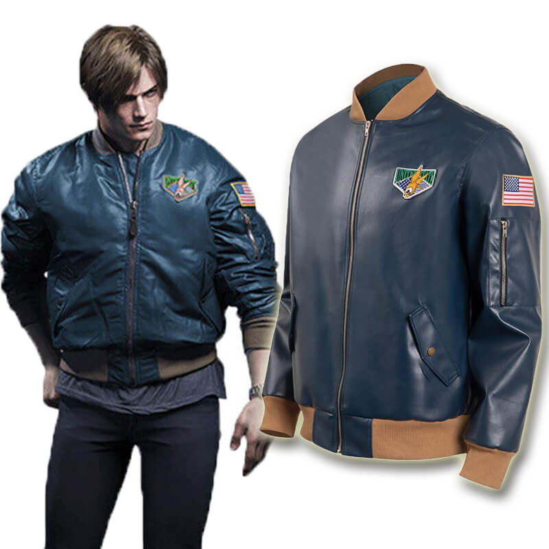Leon Kennedy RE4 Remake Blue Leather Jacket – AlexGear