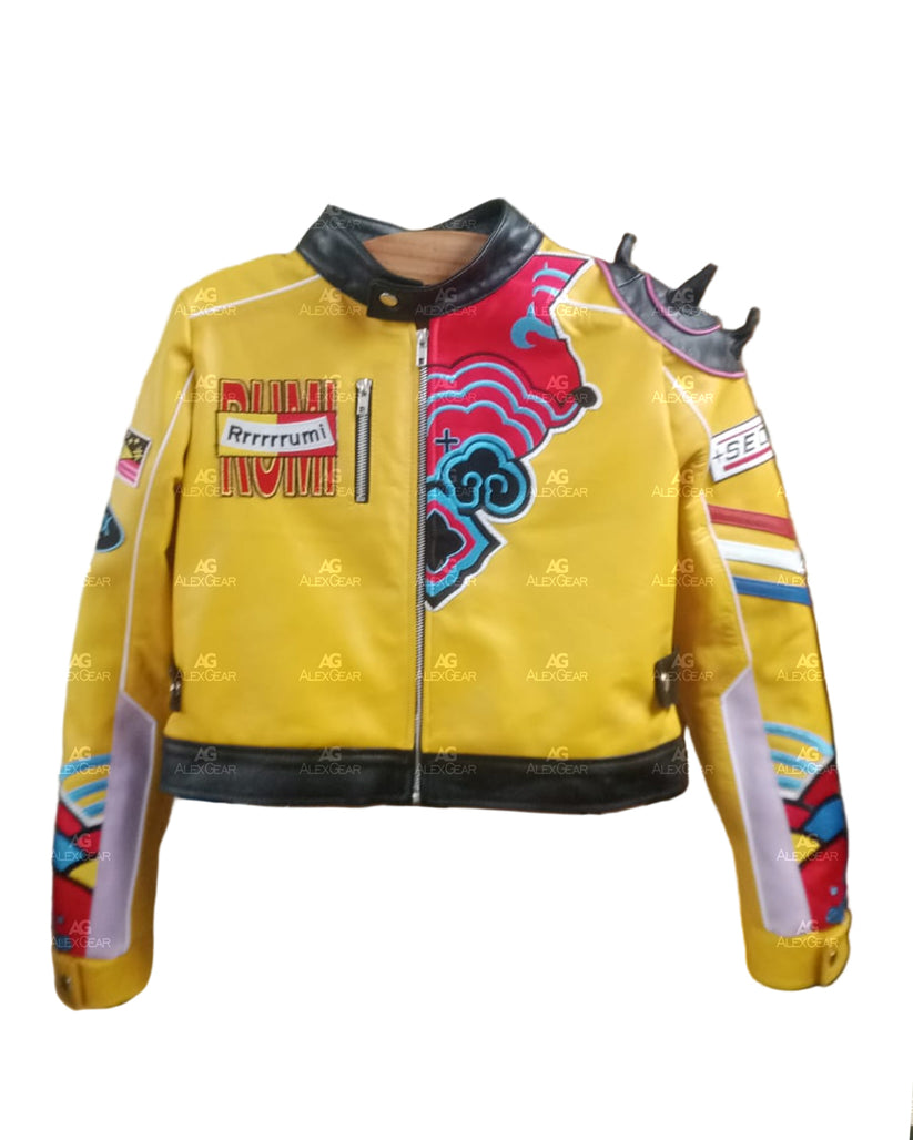 KPop Demon Hunters Rumi Yellow Leather Jacket – AlexGear