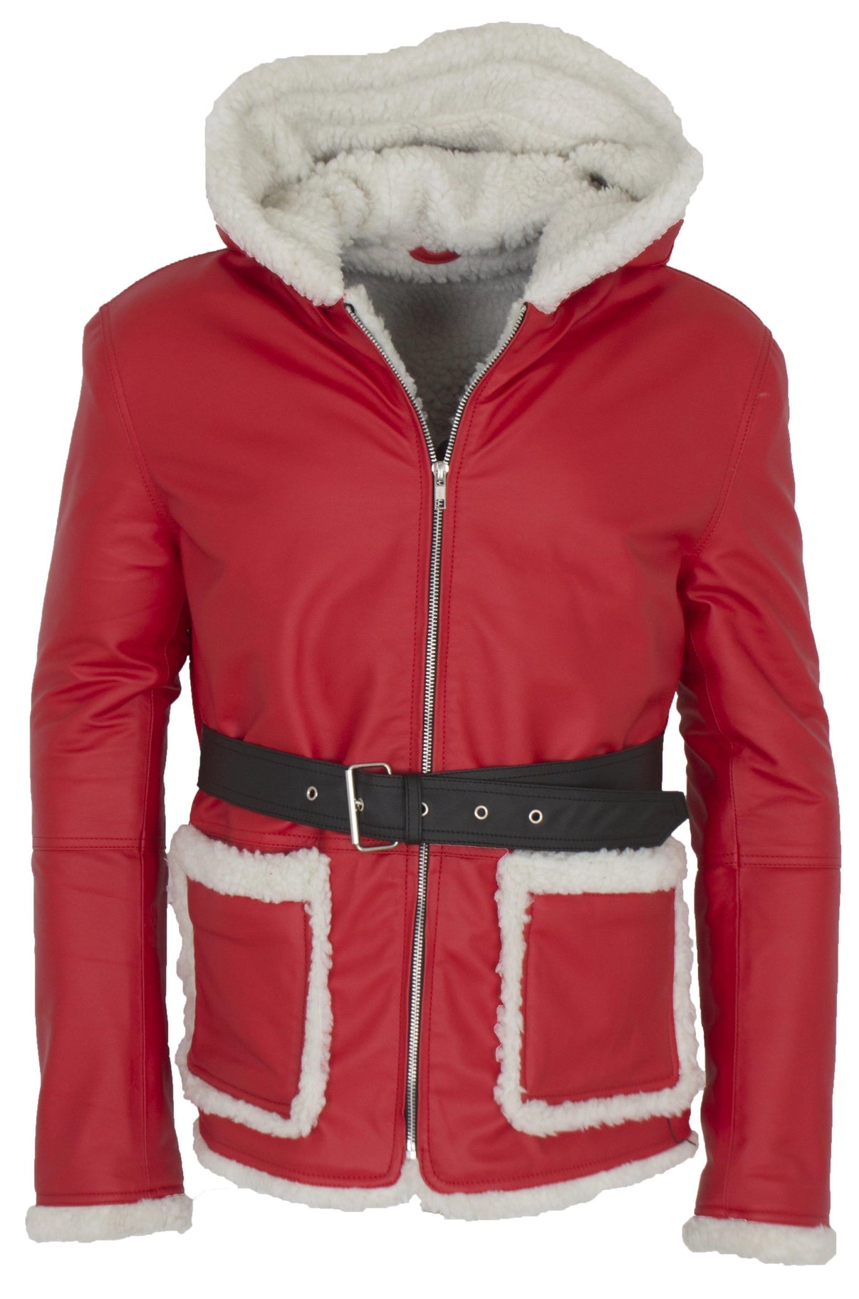 Christmas Costume Santa Leather Coat with Hood – AlexGear