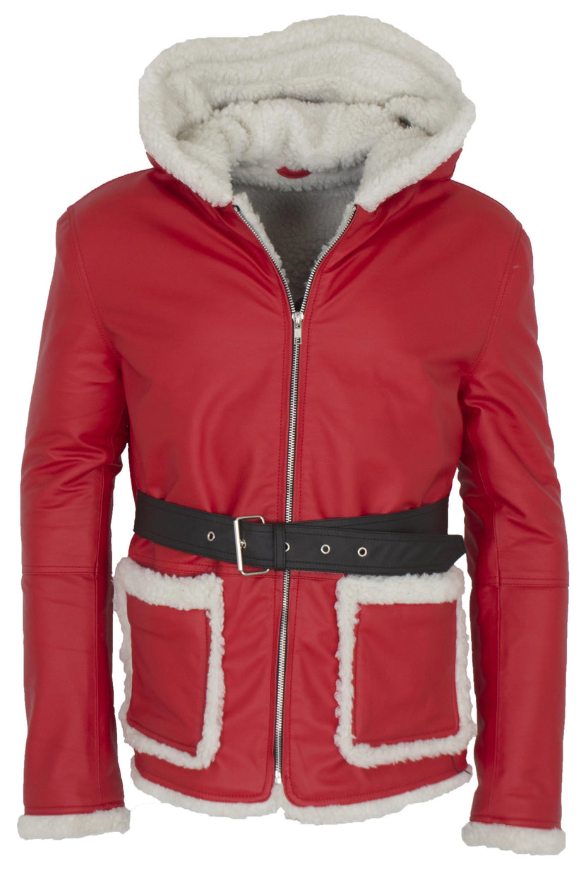 Christmas Costume Santa Leather Coat with Hood – AlexGear