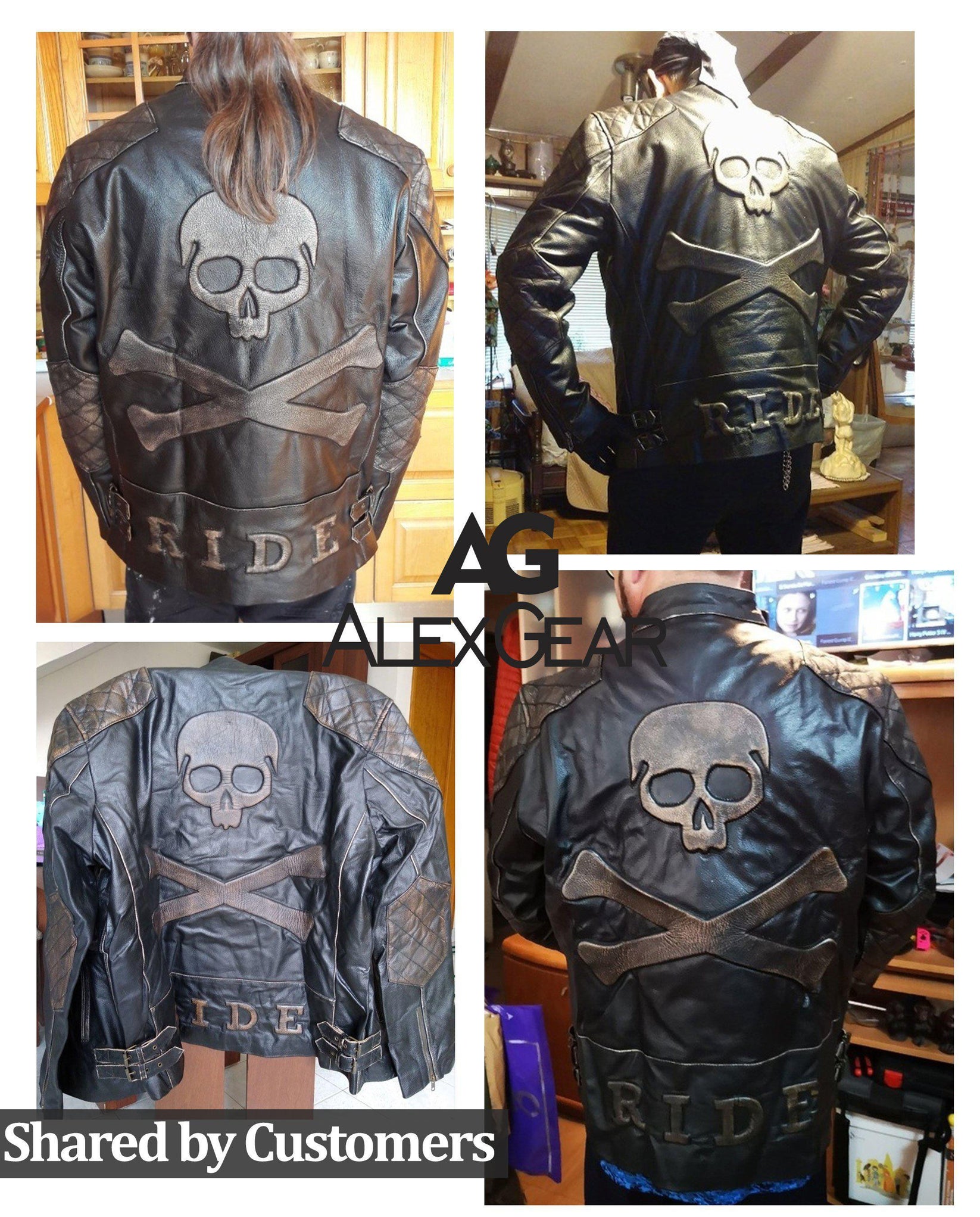 Skull and Crossbones Leather Biker Jacket | Skull Jacket – AlexGear