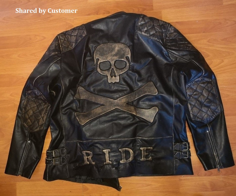 Skull and Crossbones Leather Biker Jacket | Skull Jacket – AlexGear