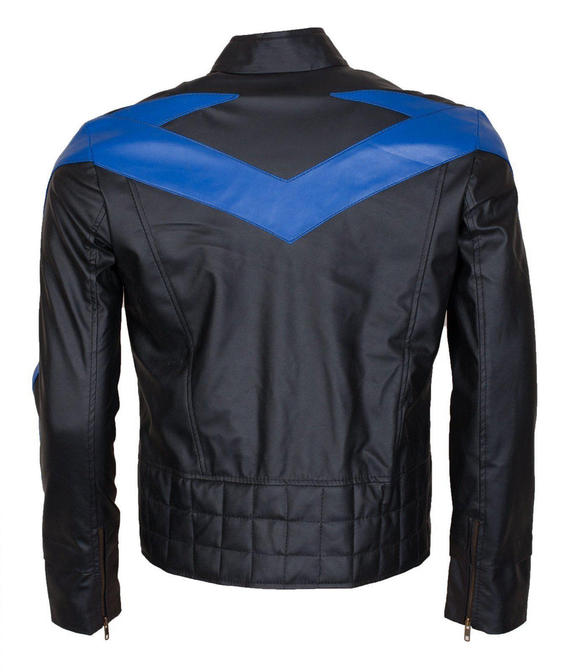 Arkham Knight Nightwing Leather Jacket in Black Mens Cosplay – AlexGear
