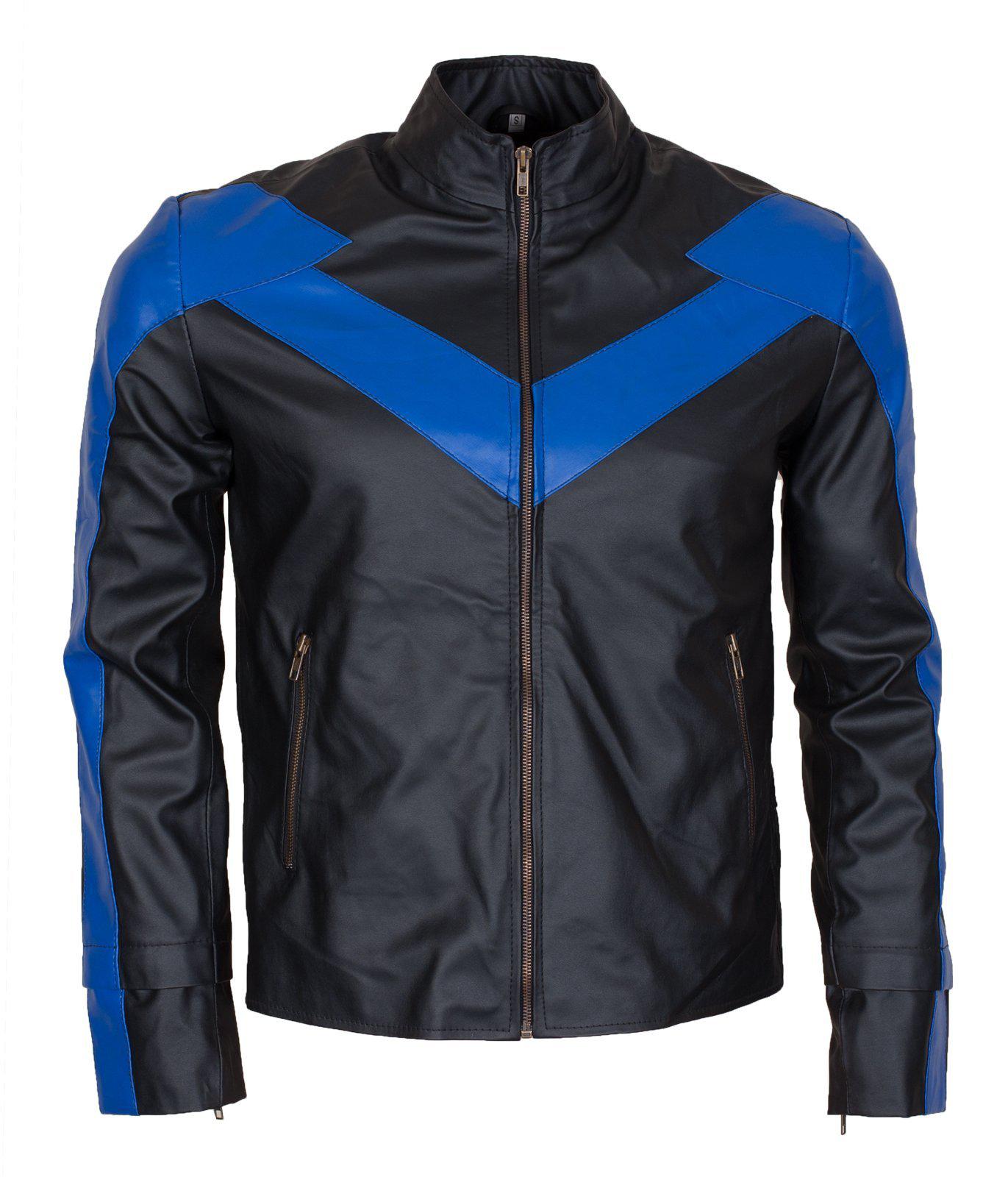 Arkham Knight Nightwing Leather Jacket in Black Mens Cosplay – AlexGear