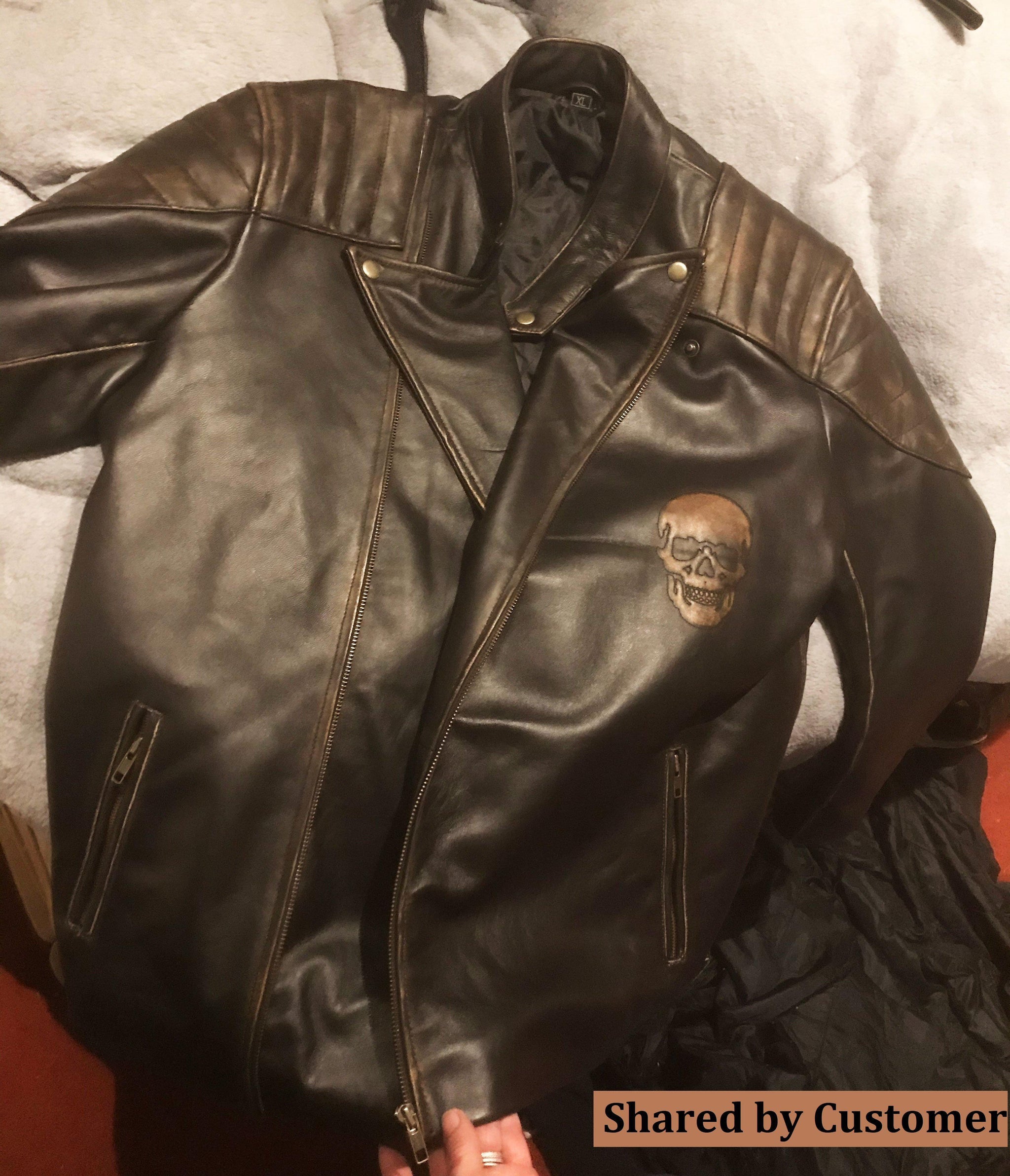 Embossed Skull Biker Black Leather Jacket for Men | AlexGear