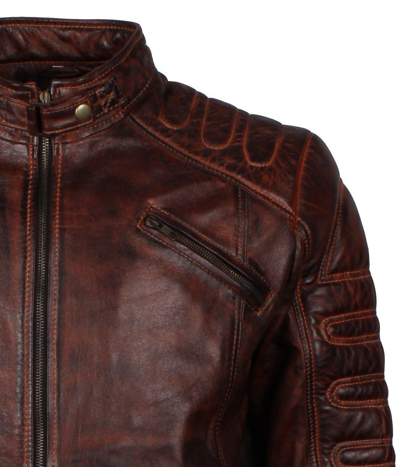 Alex Gear | Men's Dark Brown Padded Waxed Genuine Leather Motorcycle ...