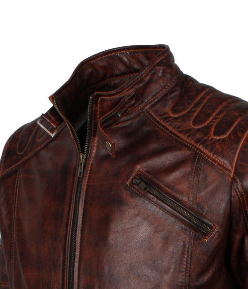 Alex Gear | Men's Dark Brown Padded Waxed Genuine Leather Motorcycle ...