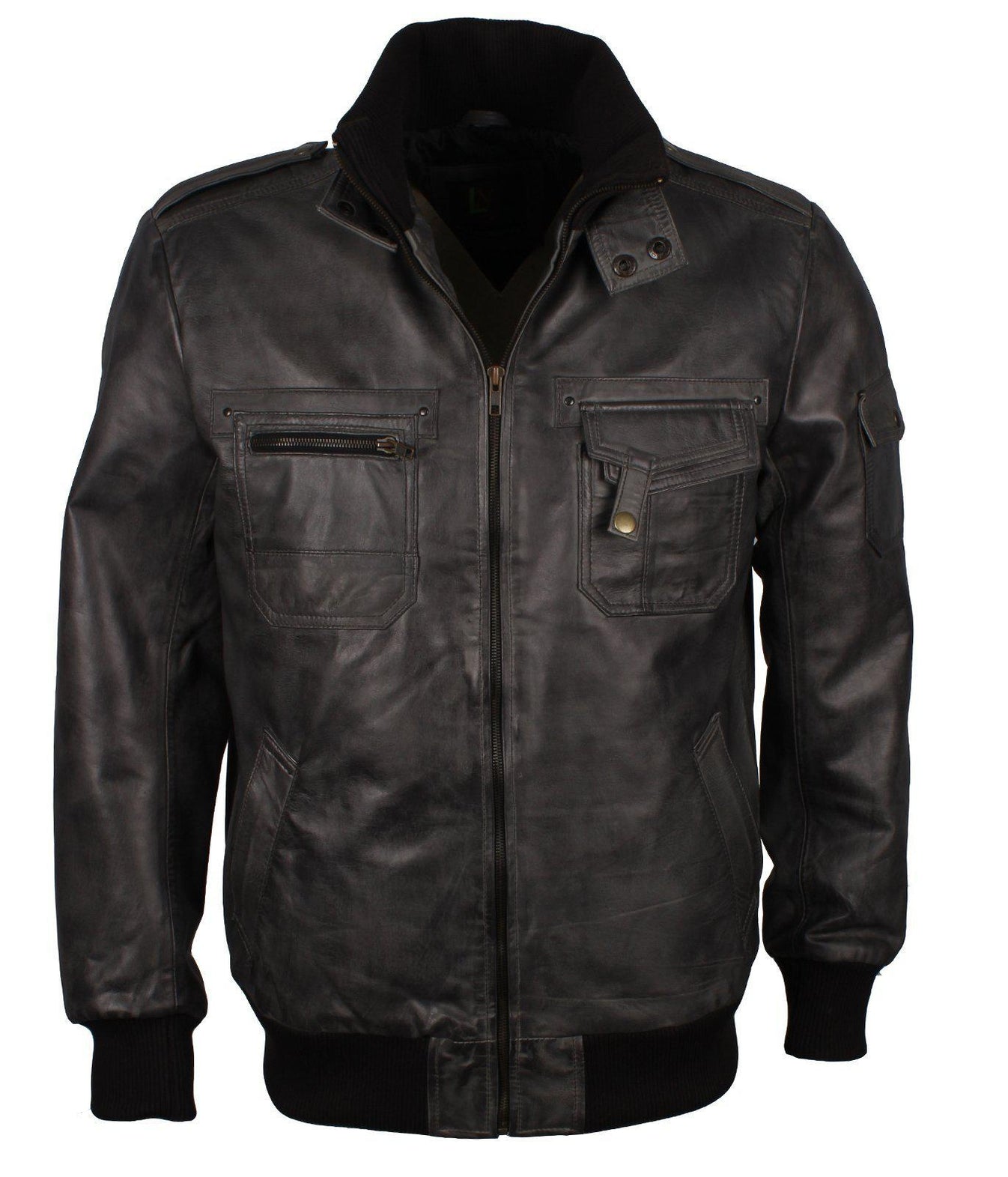 Classic Grey Leather Bomber Jacket for Men – AlexGear